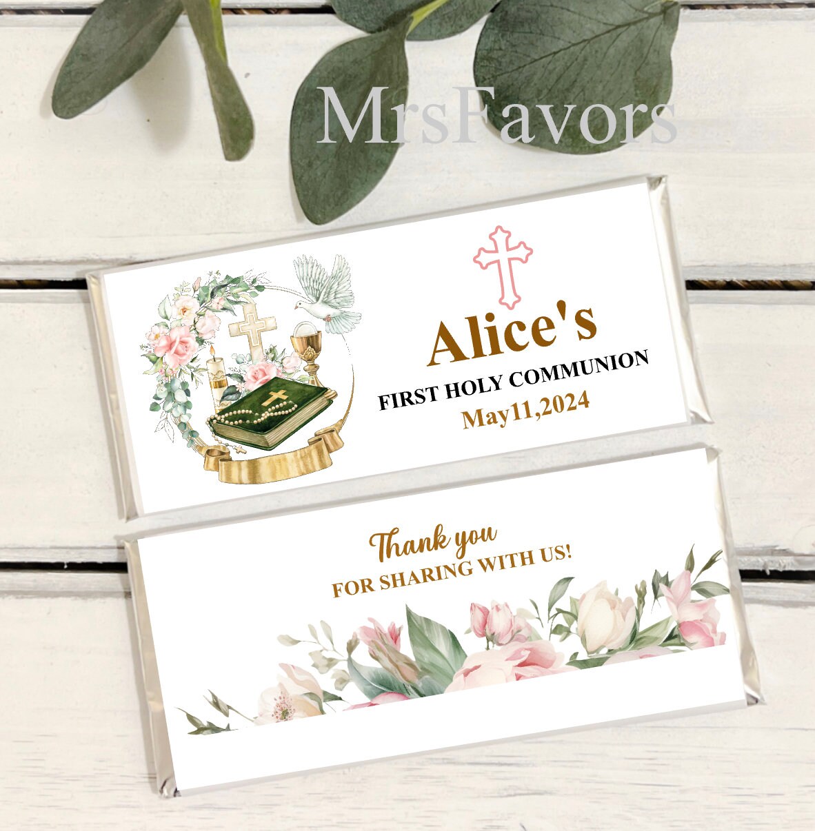 Set of 12 Hershey's Chocolate Bars,girls First Communion Favor ...