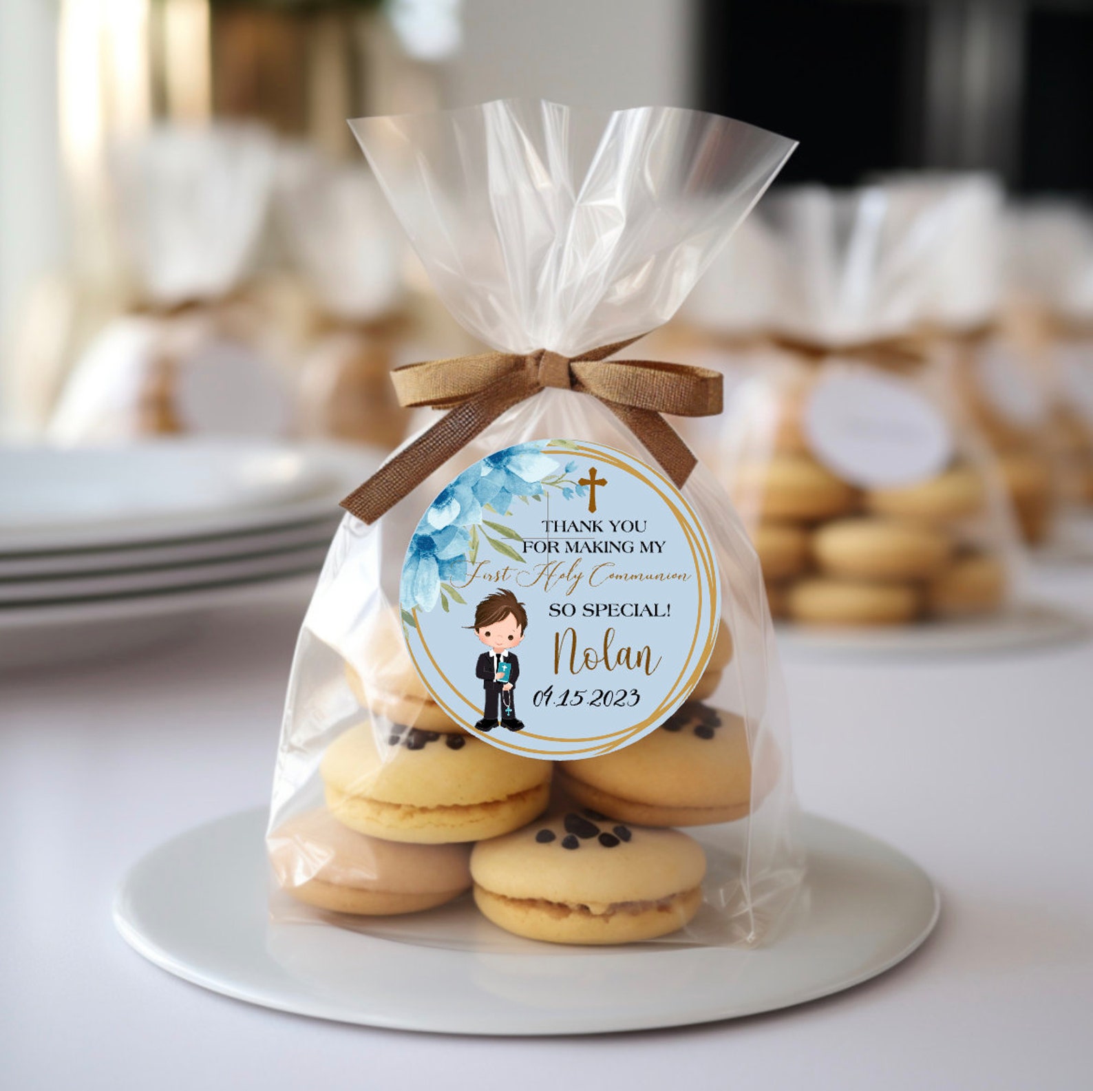 Boy's First Holy Communion Favor Stickers, Blue Floral Theme Labels - Etsy