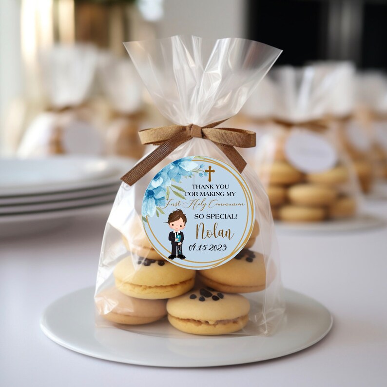 Printed Boys 1st Holy Communion Favor Stickers,blue Flowers Theme, Blue ...