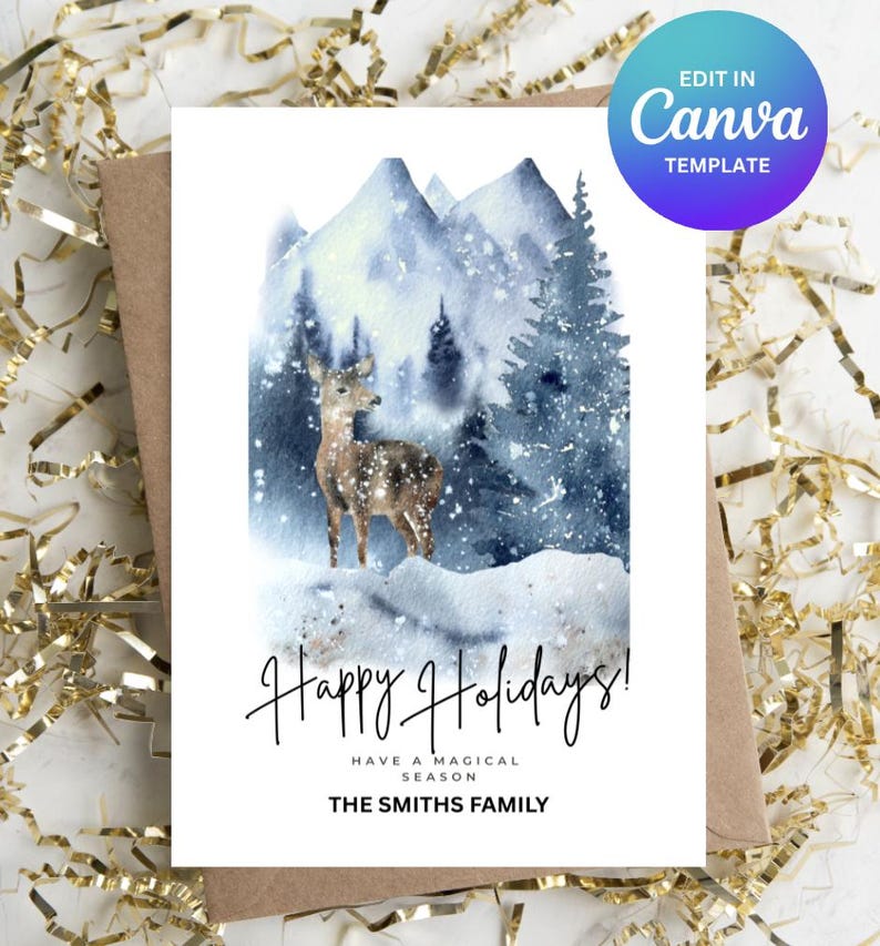 Happy Holidays Card Template, Printable Christmas Card, Editable ...