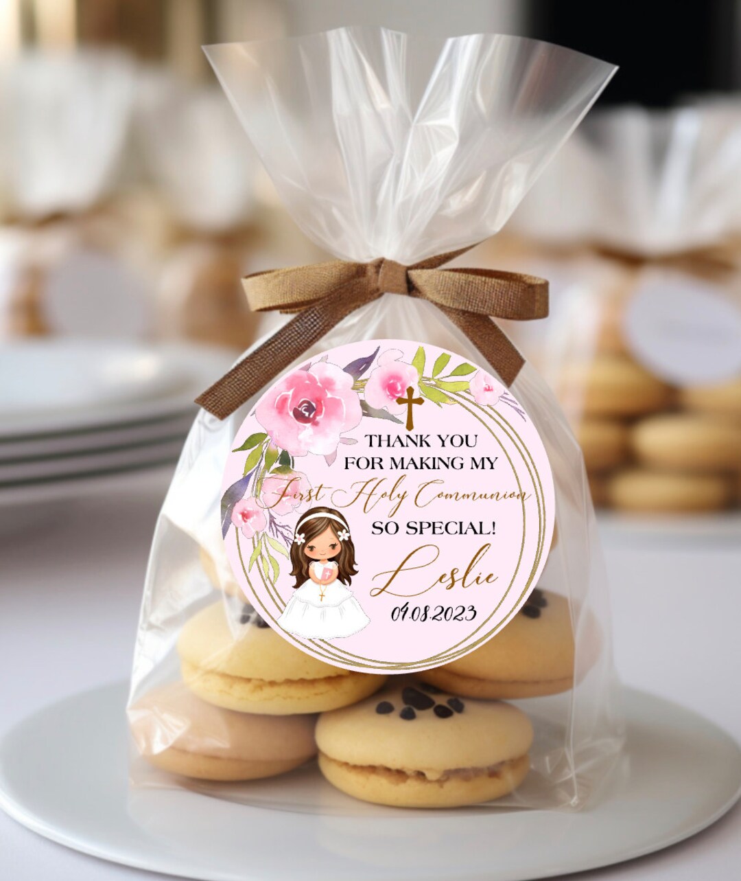 Printed Girls 1st Holy Communion Favor Stickers,pink Flowers Theme,pink ...