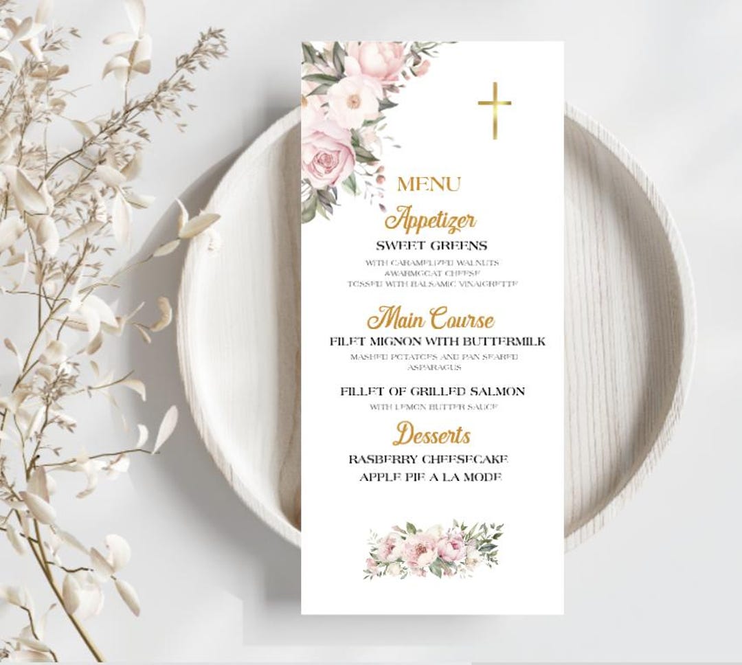 Printed First Communion Menu, First Communion Menu Cards,personalized ...