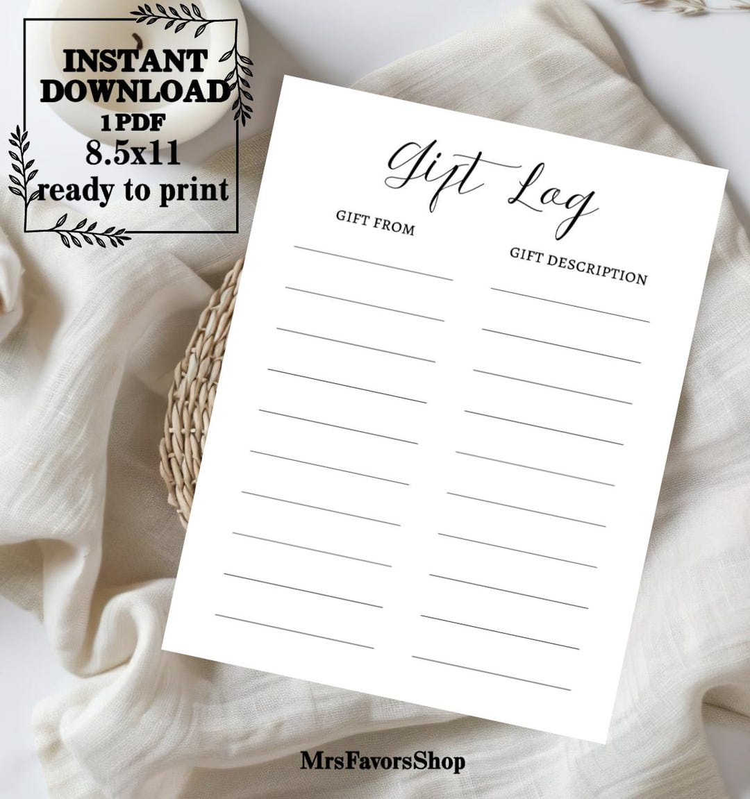 Gift Log Sheet Digital Instant Download 8.5x11 Page - Etsy