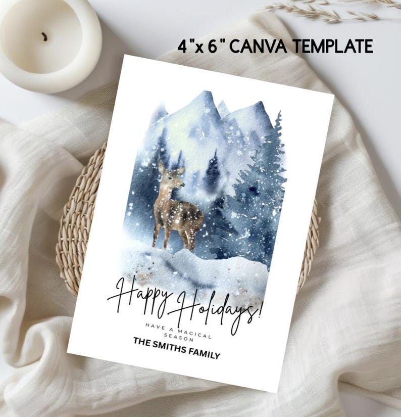 Happy Holidays Card Template, Printable Christmas Card, Editable ...