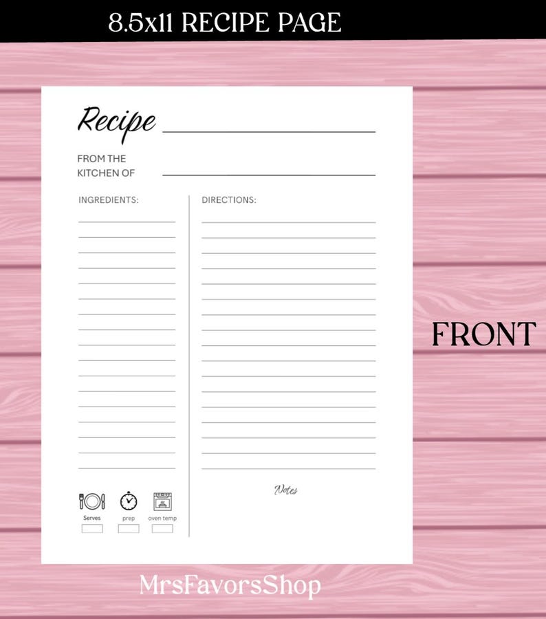 Printable 8.5 X 11 Recipe Page, Instant Download Recipe Page,minimalist ...