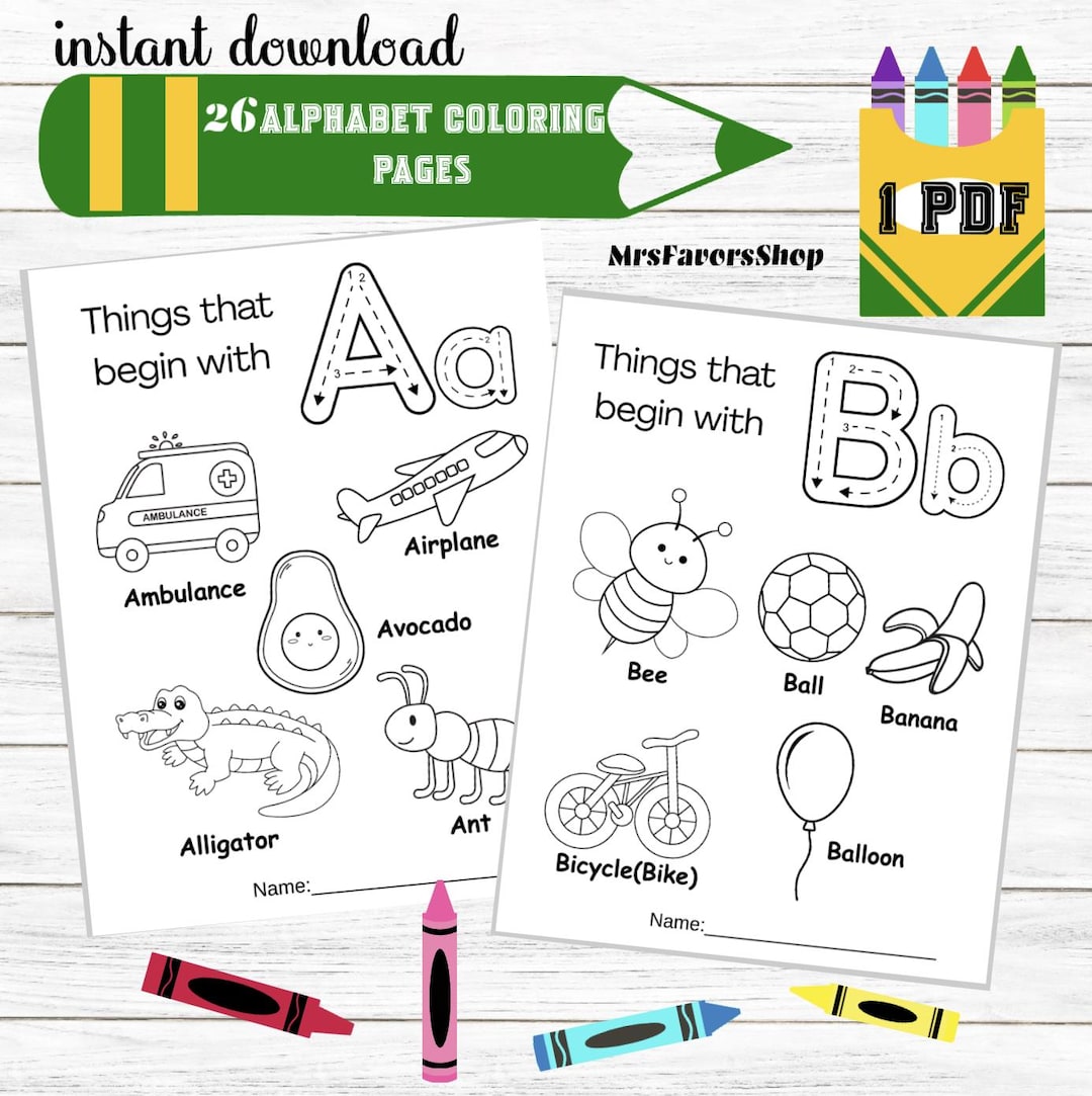 Instant Download, 26 Alphabet Coloring Pages, Alphabet Activity Pages ...