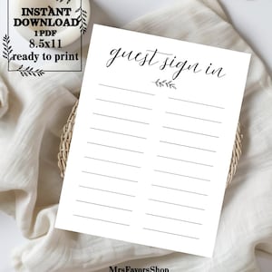 Guest Sign in Sheet Digital Instant Download 8.5x11 Page - Etsy