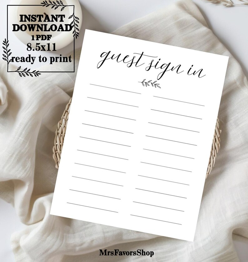 Guest Sign in Sheet Digital Instant Download 8.5x11 Page - Etsy