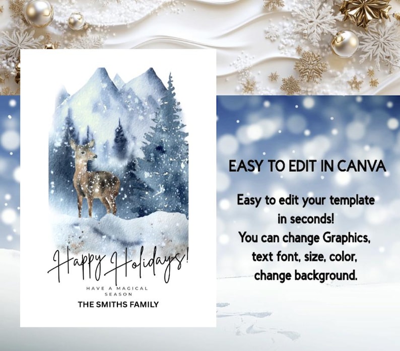 Happy Holidays Card Template, Printable Christmas Card, Editable ...