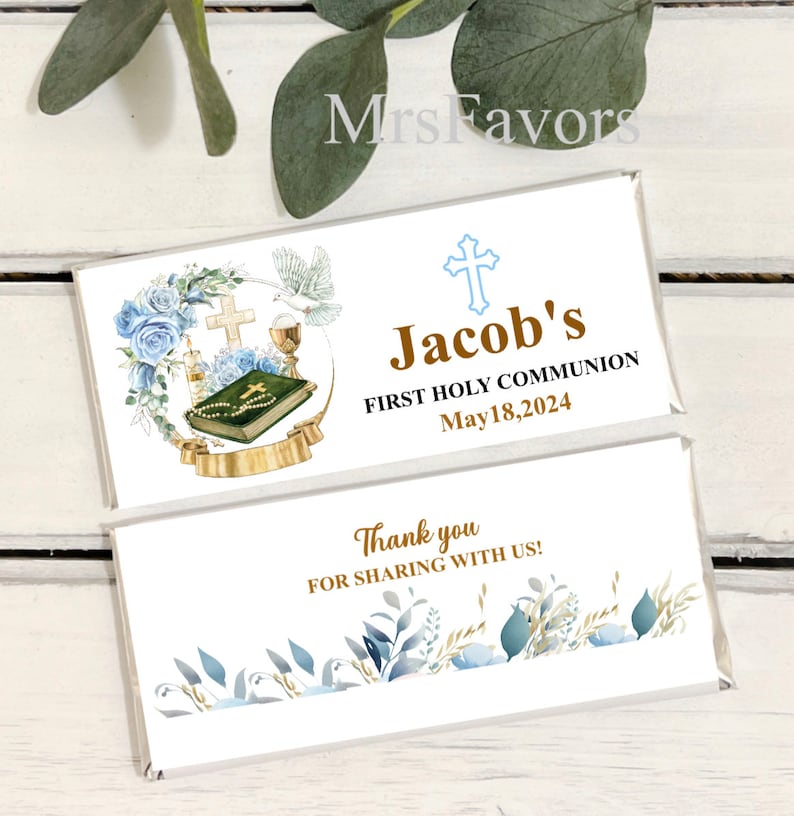 Personalized Hershey Chocolate Bars, First Communion Favors, Silver ...