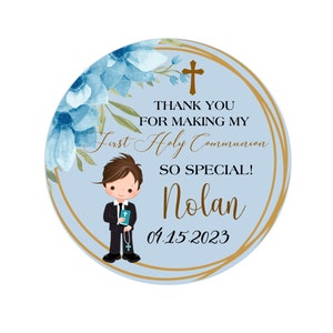 Boy's First Holy Communion Favor Stickers, Blue Floral Theme Labels - Etsy