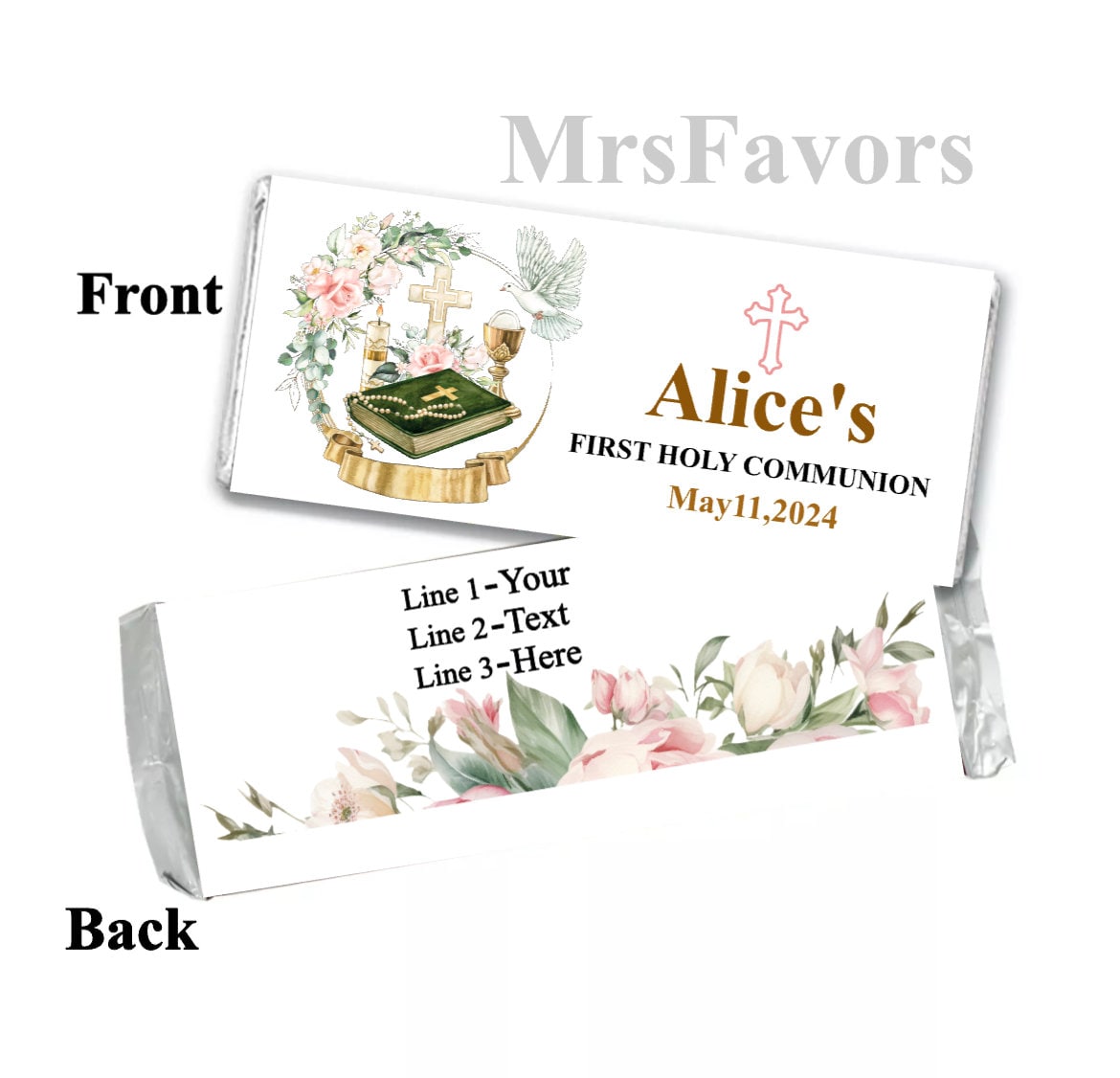 Personalized Hershey's Chocolate Bar Favors, First Communion, Set of 12 ...