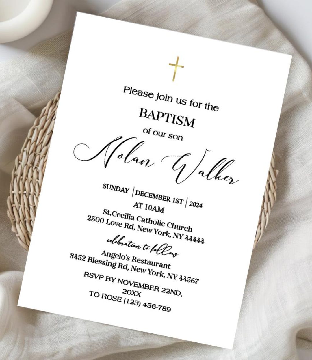 Printed Modern Baptism Invitation, Minimalist Baptism Invite, Minimal ...