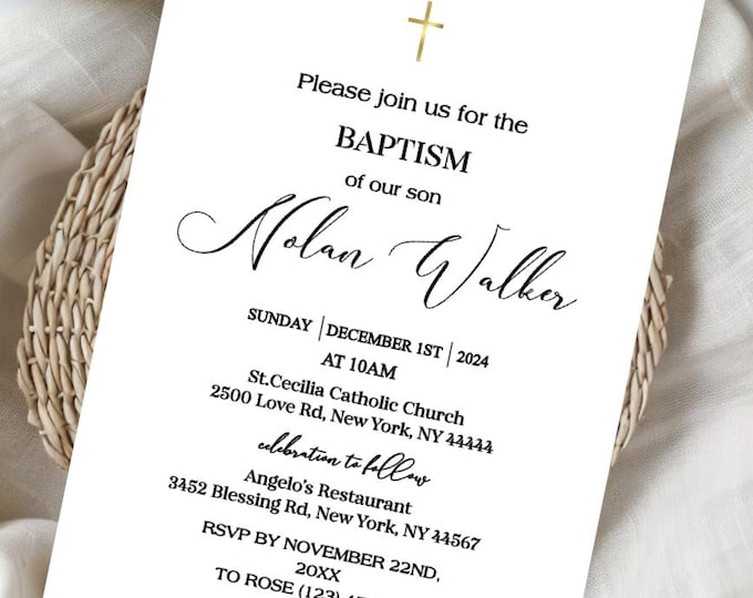 Printed Modern Baptism Invitation, Minimalist Baptism Invite, Minimal ...