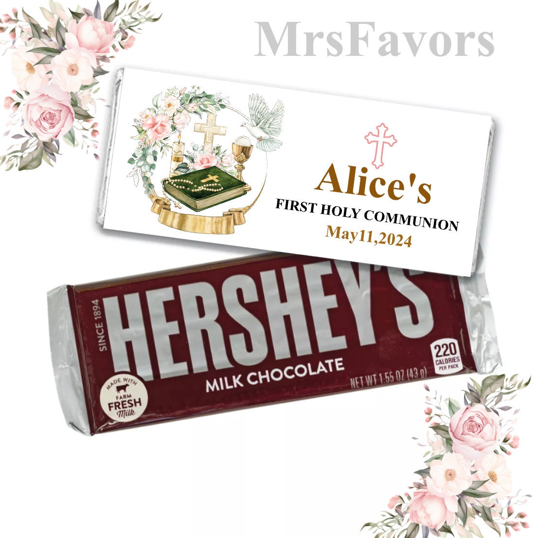 Set of 12 Hershey's Chocolate Bars,girls First Communion Favor ...