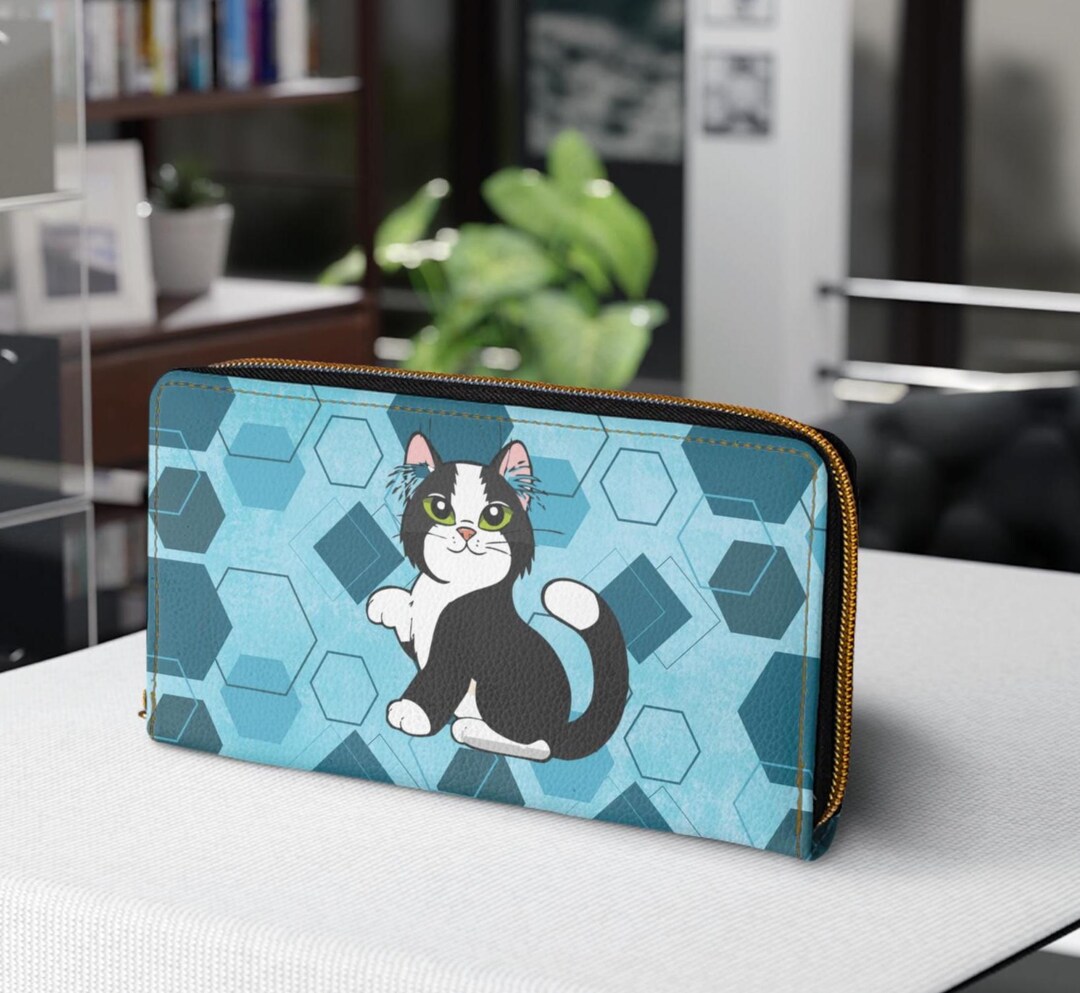Geometric Cat Zipper Wallet - Cute Cat Accessory, Gifts for Cat Lovers ...