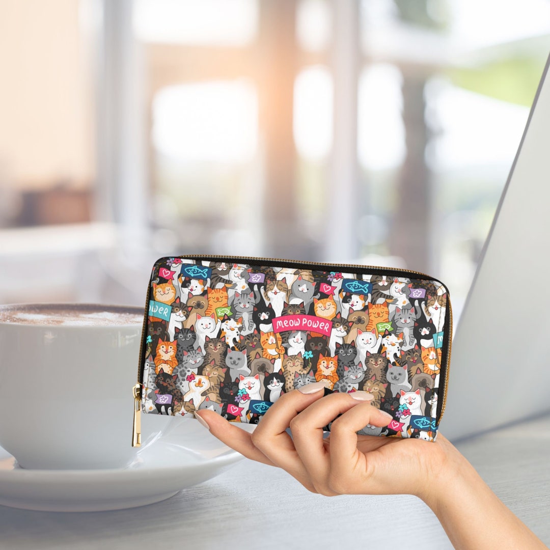 Cute Cat Wallet for Women and Cat Lovers, Cartoon Cats on Parade Ladies ...