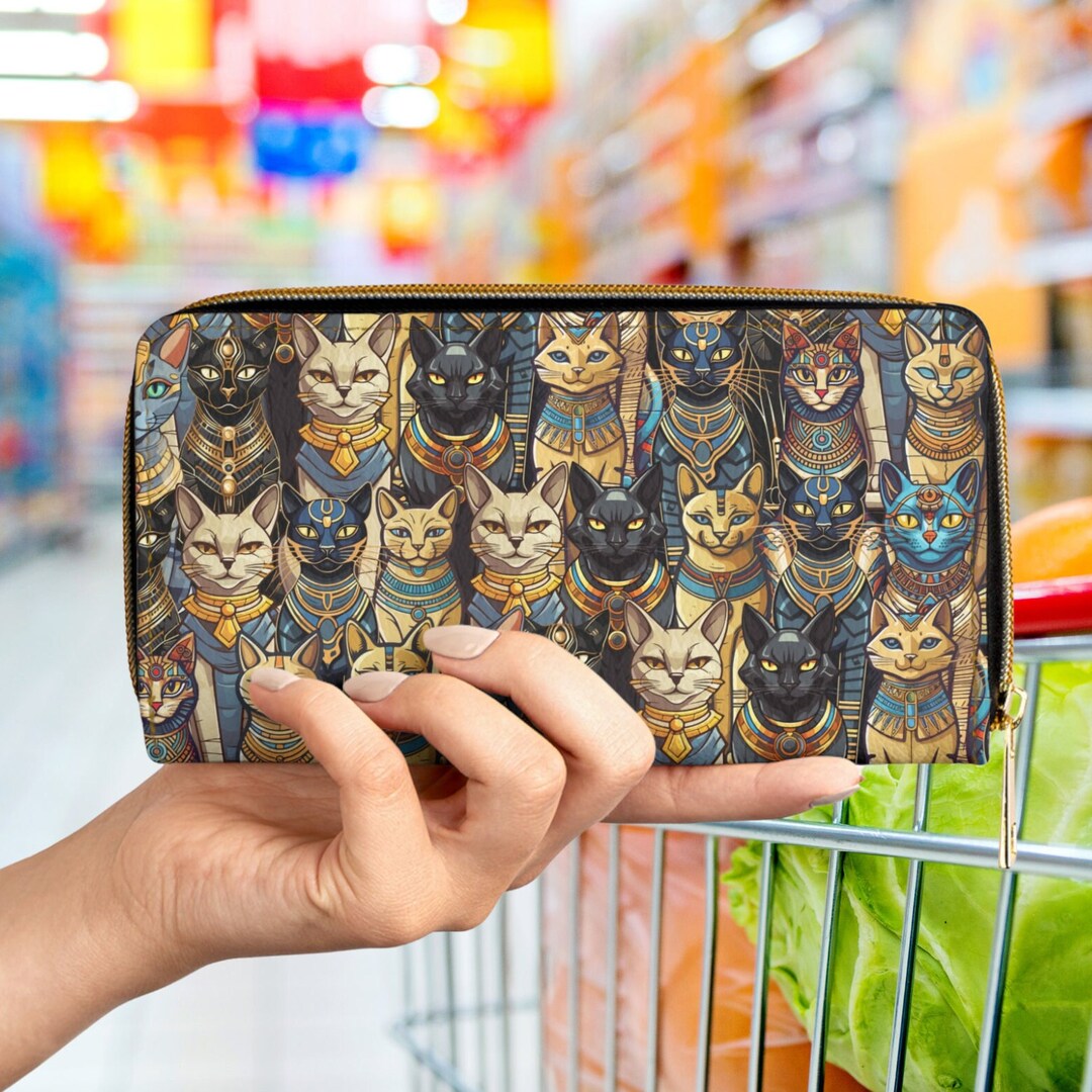 Egyptian Cat Wallet for Women Made With Vegan Leather. Bastet Statue ...