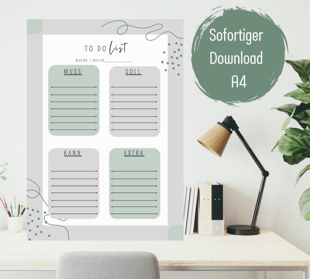 To-do List for Printing, Digital Download, Dina 4 Format, Notes, Task ...