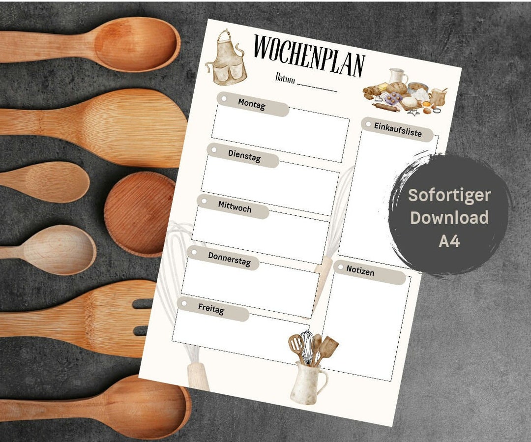 Weekly Meal Plan to Print, Digital Download, Dina 4 Format, Weekly Plan ...
