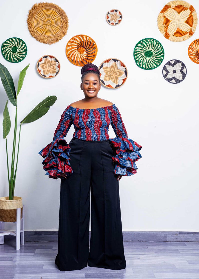 African Print Crop Top, Ankara Blouse, Dramatic Sleeves - Etsy