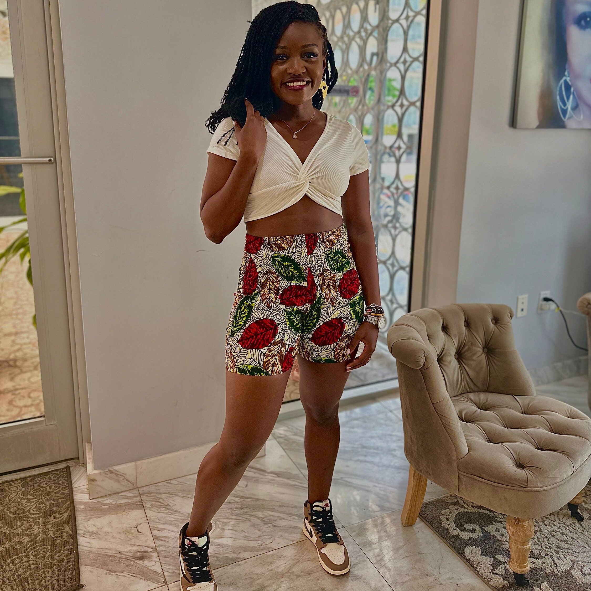 African Print High Waist Shorts