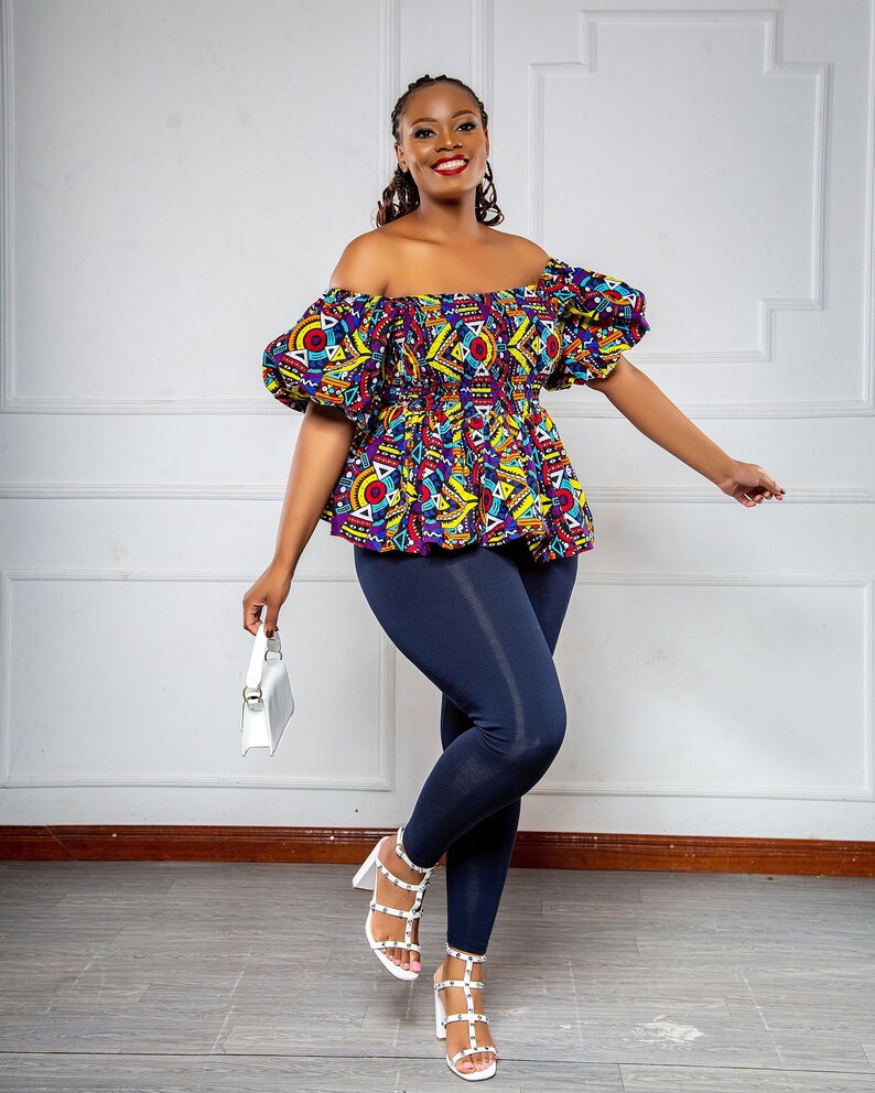 African Print Off-shoulder Top, Ankara Off-shoulder Peplum Top, Stylish Ankara Top, African ...