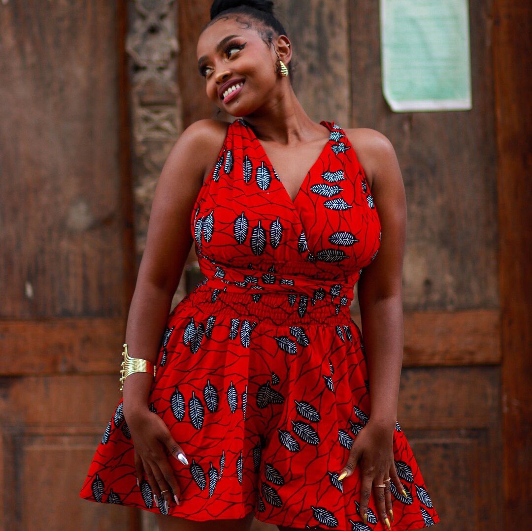 Red African Print Infinity Romper - Versatile Styling, African Print ...