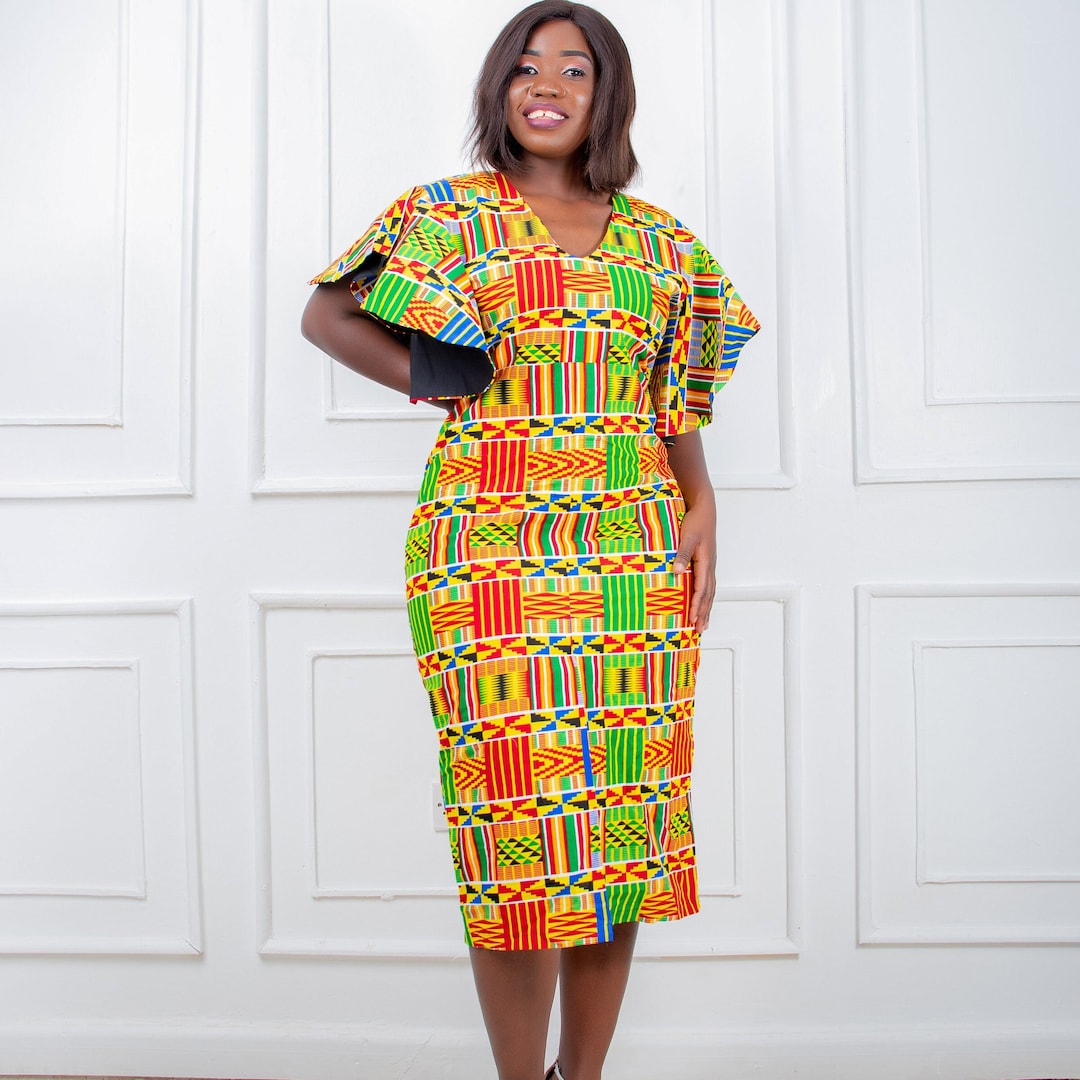 Yellow African Tribal Print Dress/ Midi Dress/ African Dress/ Ankara ...