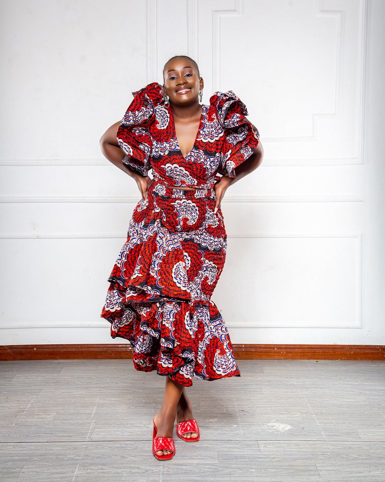 Dali Shirred African Print Ruffled Crop Top With Matching Skirt - Etsy