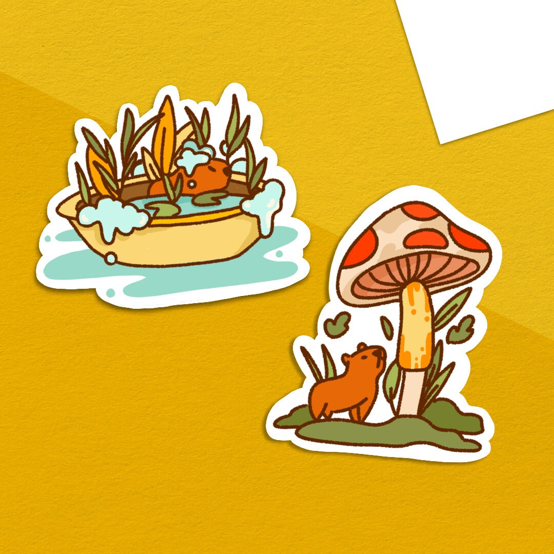 BARA Adventures! Capybara Stickers Set of 2 | Waterproof Glossy Animal ...