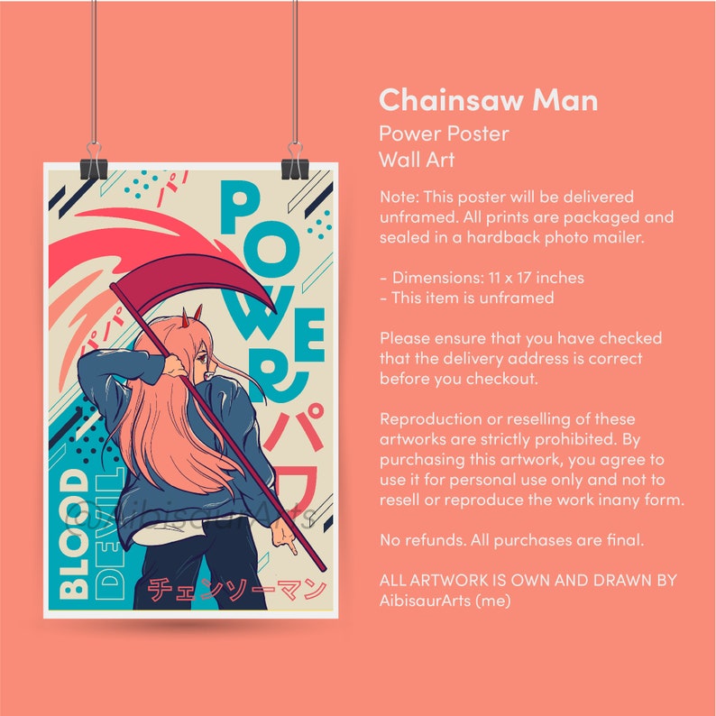 Chainsaw Man Poster Aki Power & Denji Art Print Physical Print 11x17 ...