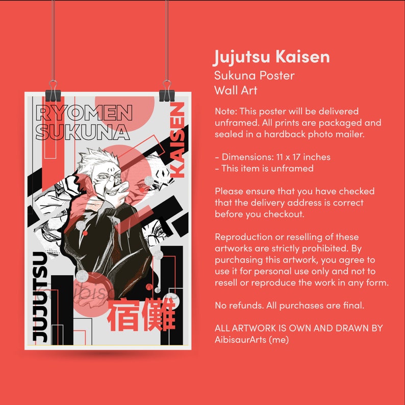 Cartel de Jujutsu Kaisen /JJK Sukuna Impresión de arte / Impresión ...