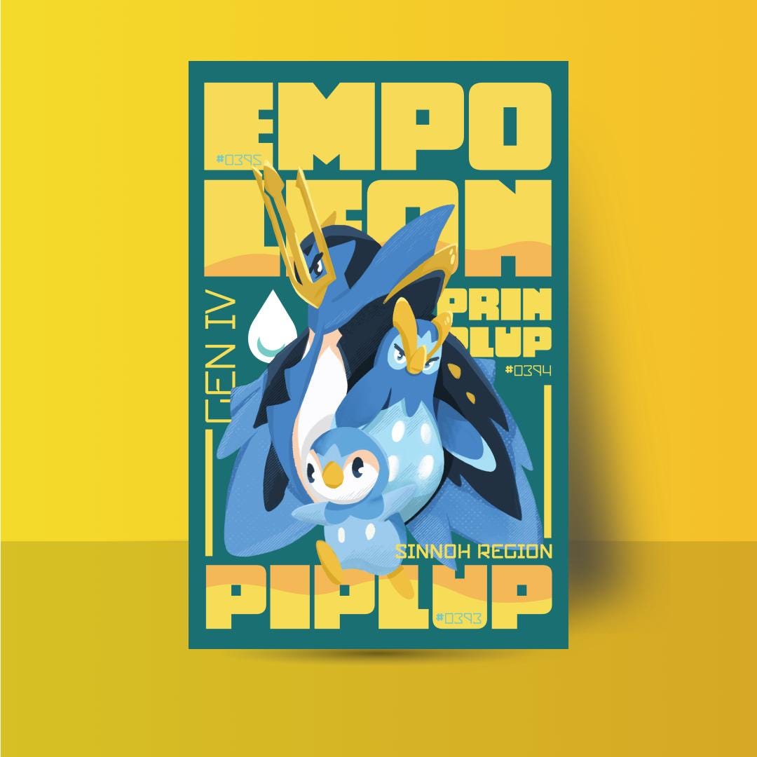 Piplup Pokemon Poster | Pokemon Wall Art | Piplup Evolution Art ...