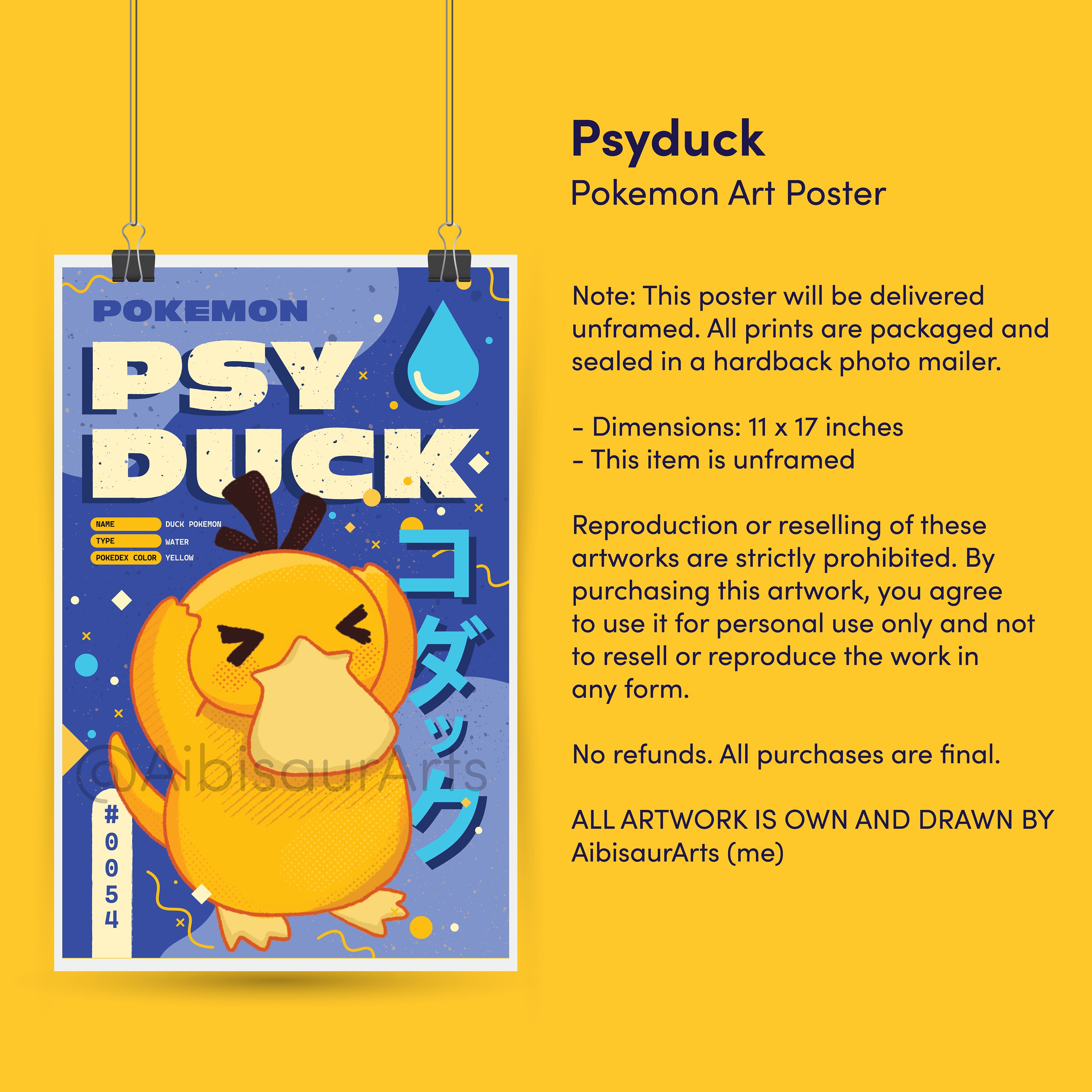 Psyduck Pokemon Poster Pokemon Wall Art Psyduck Art Physical Art Print ...