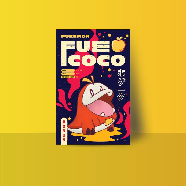 Fuecoco Pokemon Poster | Pokemon Wall Art | Fuecoco Art Print ...