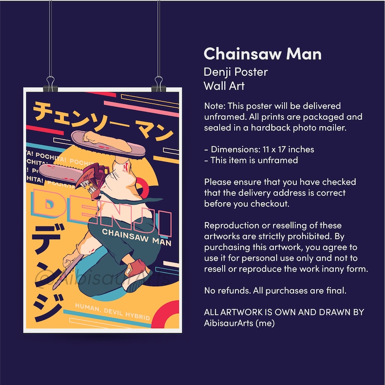 Chainsaw Man Poster Aki Power & Denji Art Print Physical Print 11x17 ...