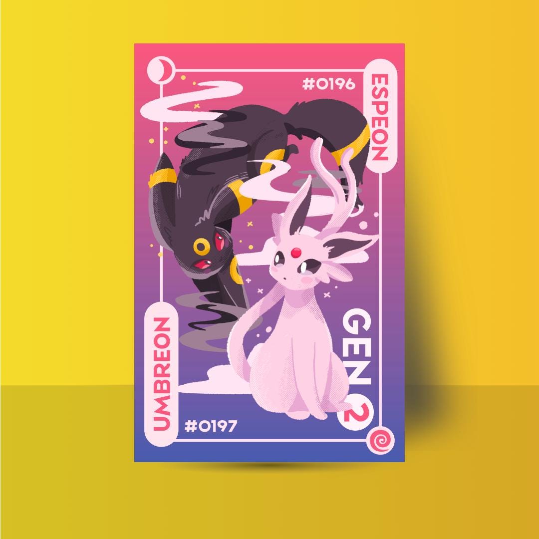 Espeon & Umbreon Pokemon Poster Pokemon Wall Art Eevee Art Physical Art ...