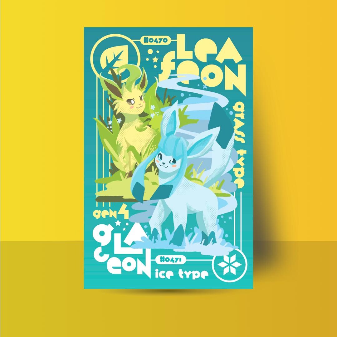 Leafeon & Glaceon Pokemon Poster Pokemon Wall Art Eevee Art Physical ...