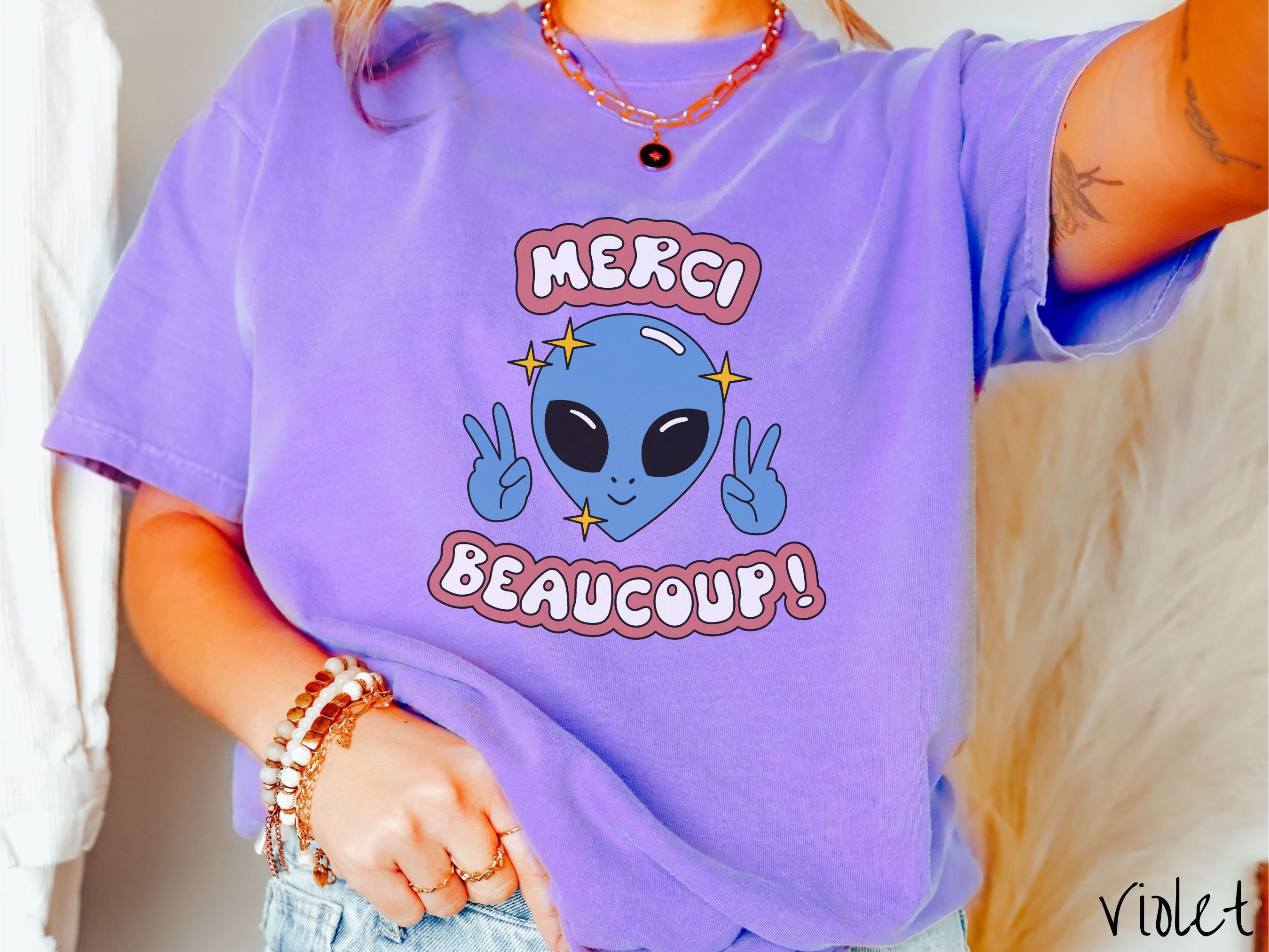 The Retro Alien Merci Beaucoup Comfort Colors Shirt, Gift This Thanks a ...