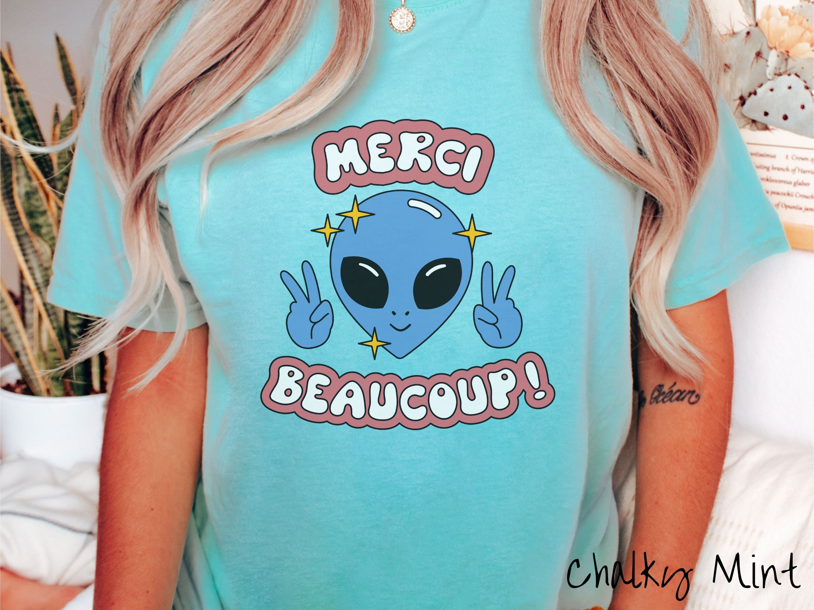 The Retro Alien Merci Beaucoup Comfort Colors Shirt, Gift This Thanks a ...