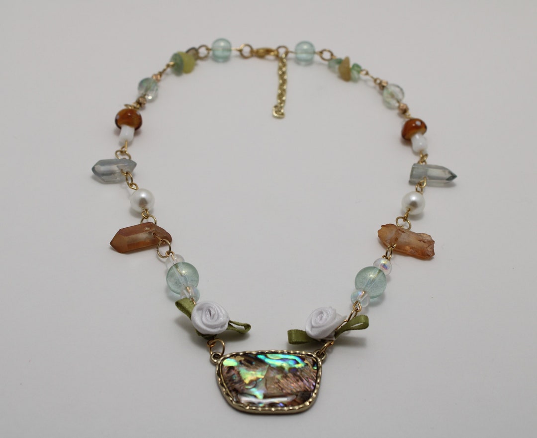 Rose Garden Fairy Handmade Beaded Gold Necklace (fairycore Jewelry ...