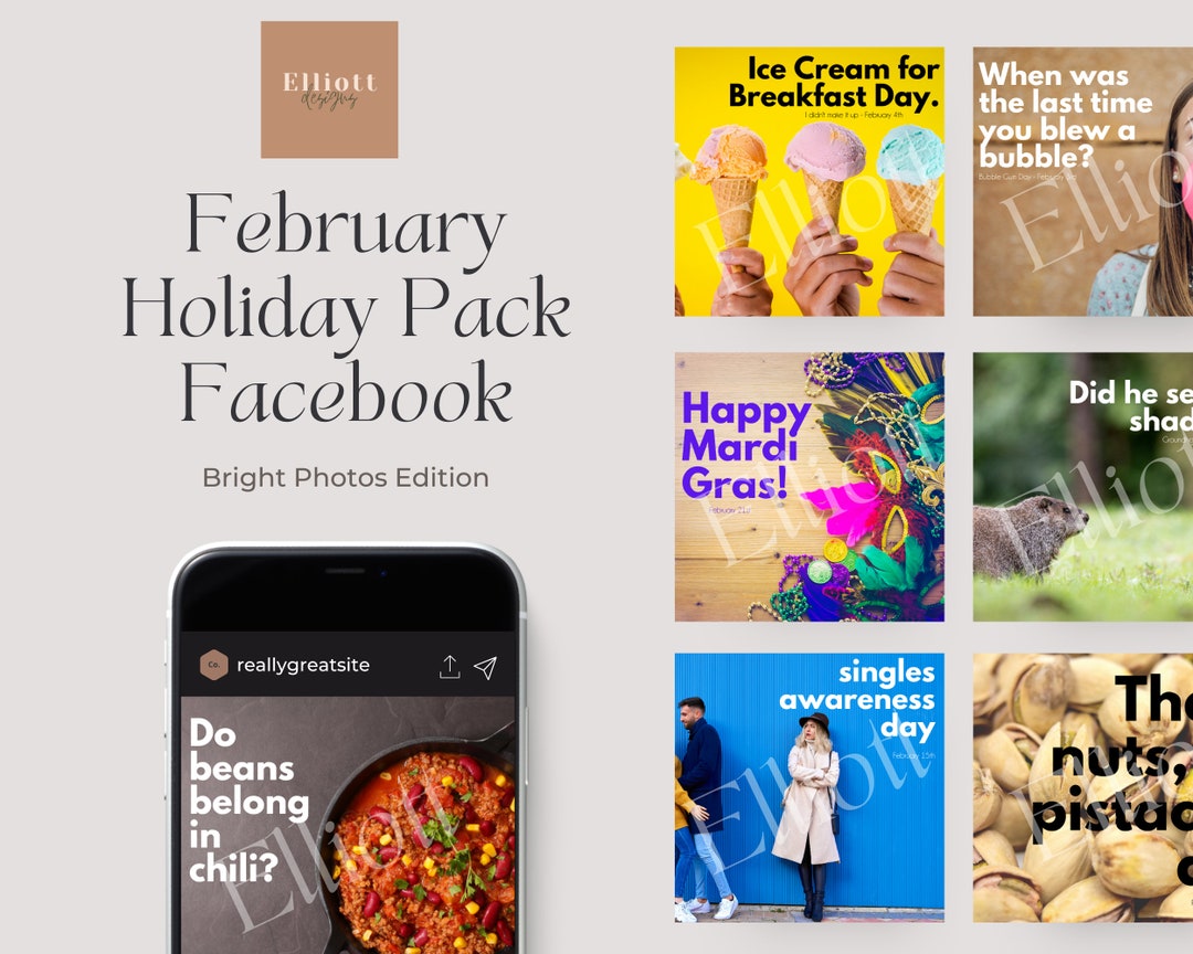 February Social Media Posts | Holiday Pack | Bright Photos for Facebook ...