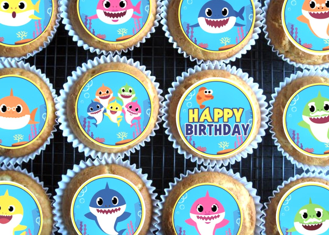 Baby Shark Cupcake Topper, Edible Baby Shark Cupcake Toppers. - Etsy