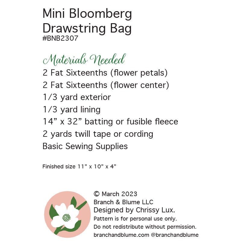 Mini Bloomberg Drawstring Bag PDF Pattern - Etsy