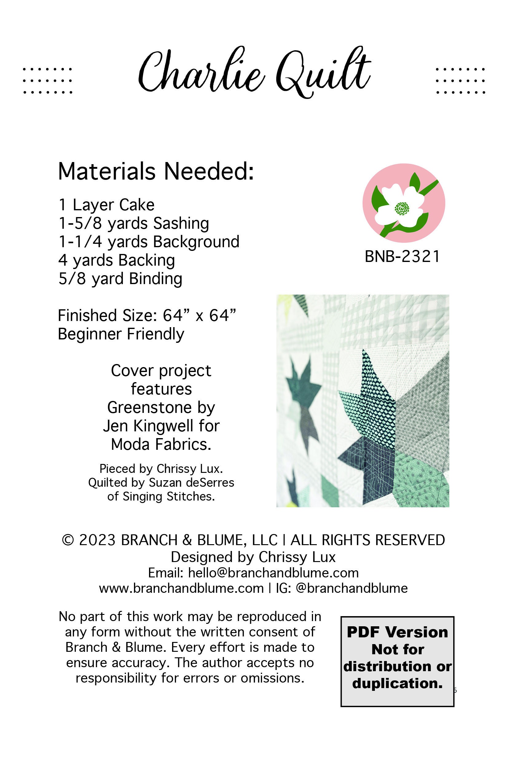 Charlie Quilt Pattern PDF - Etsy