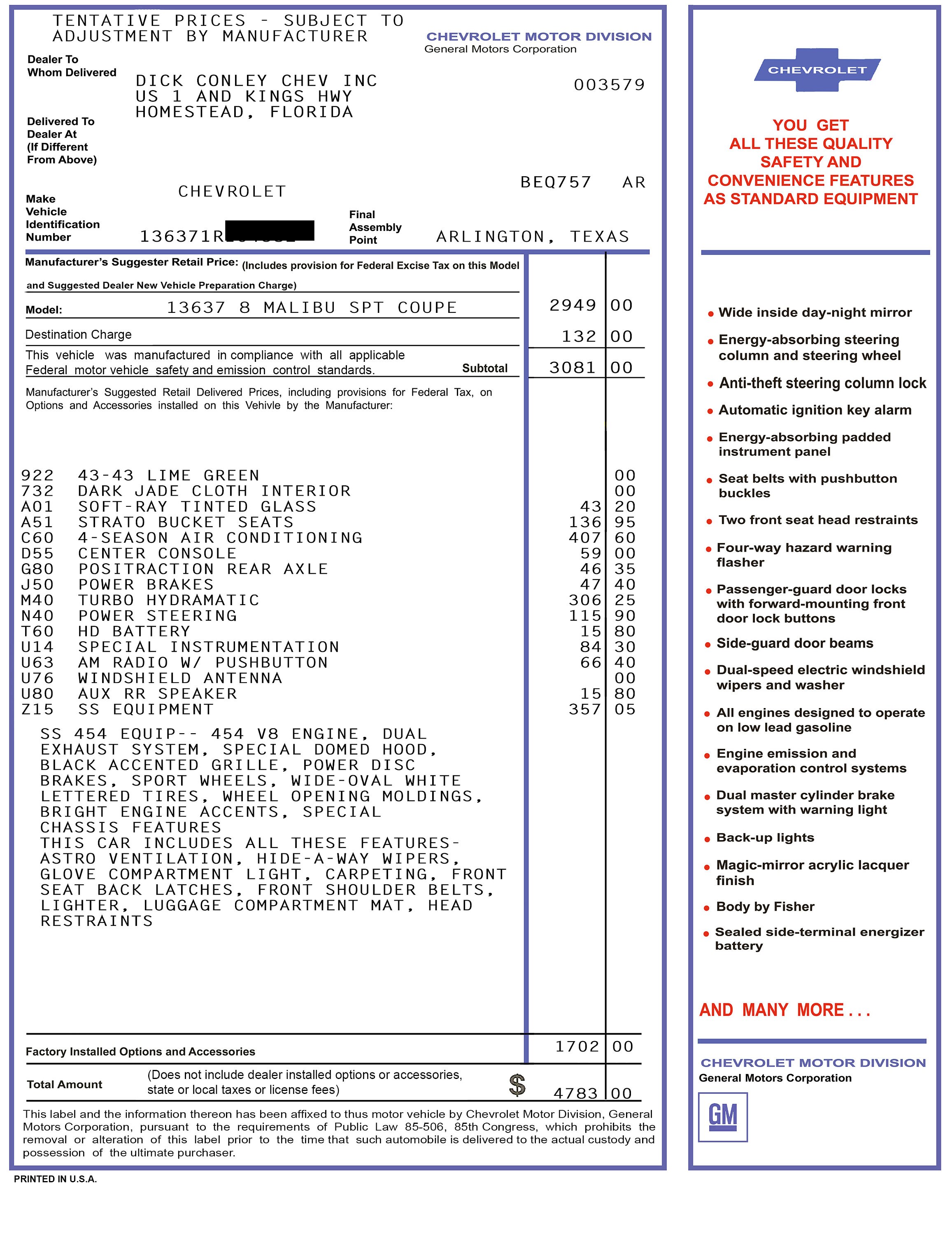 Custom 1967-1972 Reproduction Window Stickers & Buildsheets - Etsy
