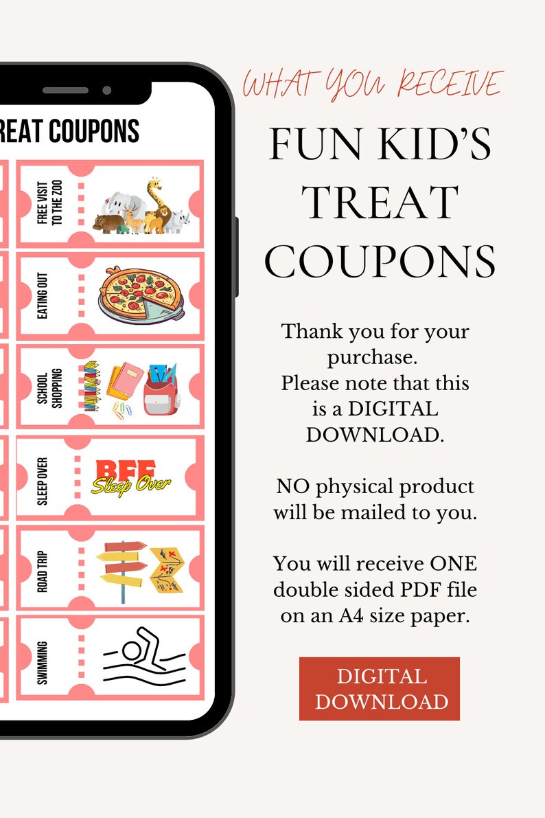 12 Fun Kids Coupons, Reward Vouchers for Kids, Behaviour Treat, Coupon ...