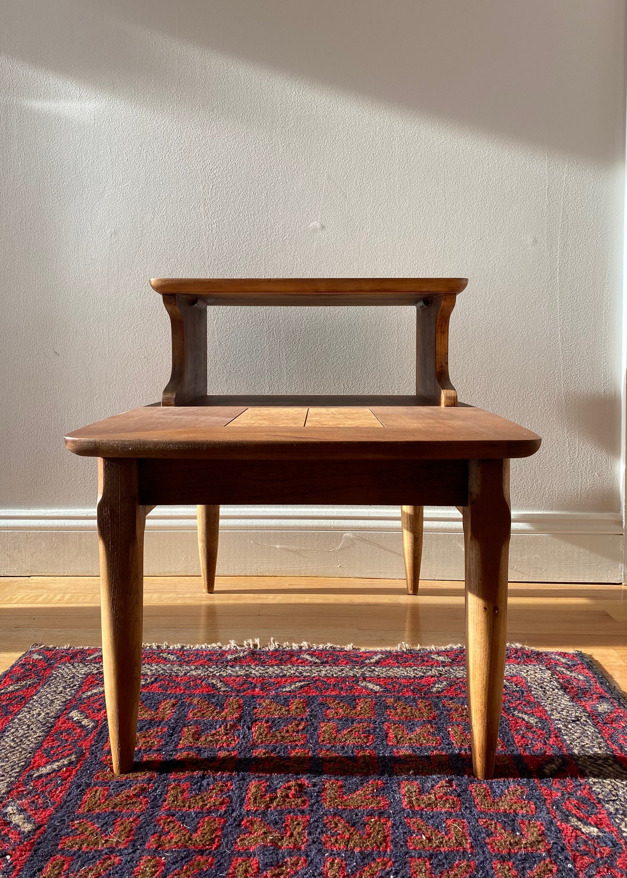 Mid-century Modern Lane Step End Tables With Inlaid Walnut Burl Style ...