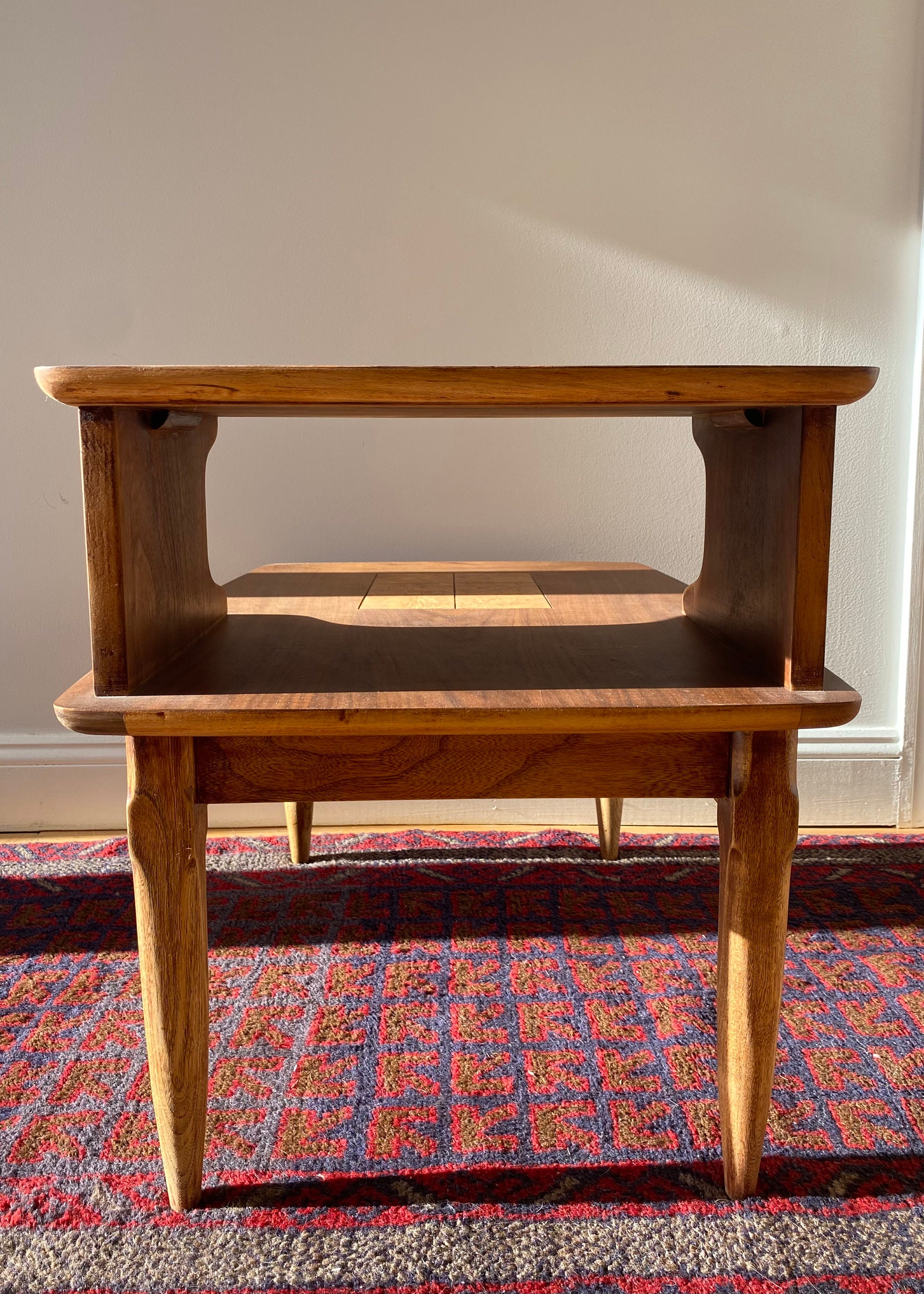 Mid-century Modern Lane Step End Tables With Inlaid Walnut Burl Style ...